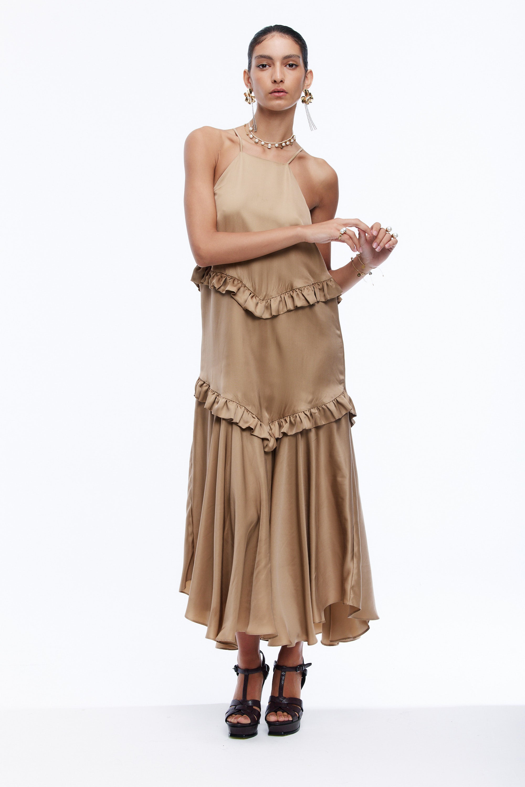 SIMONNE SILK DRESS - Gold – Petit Pois TLV